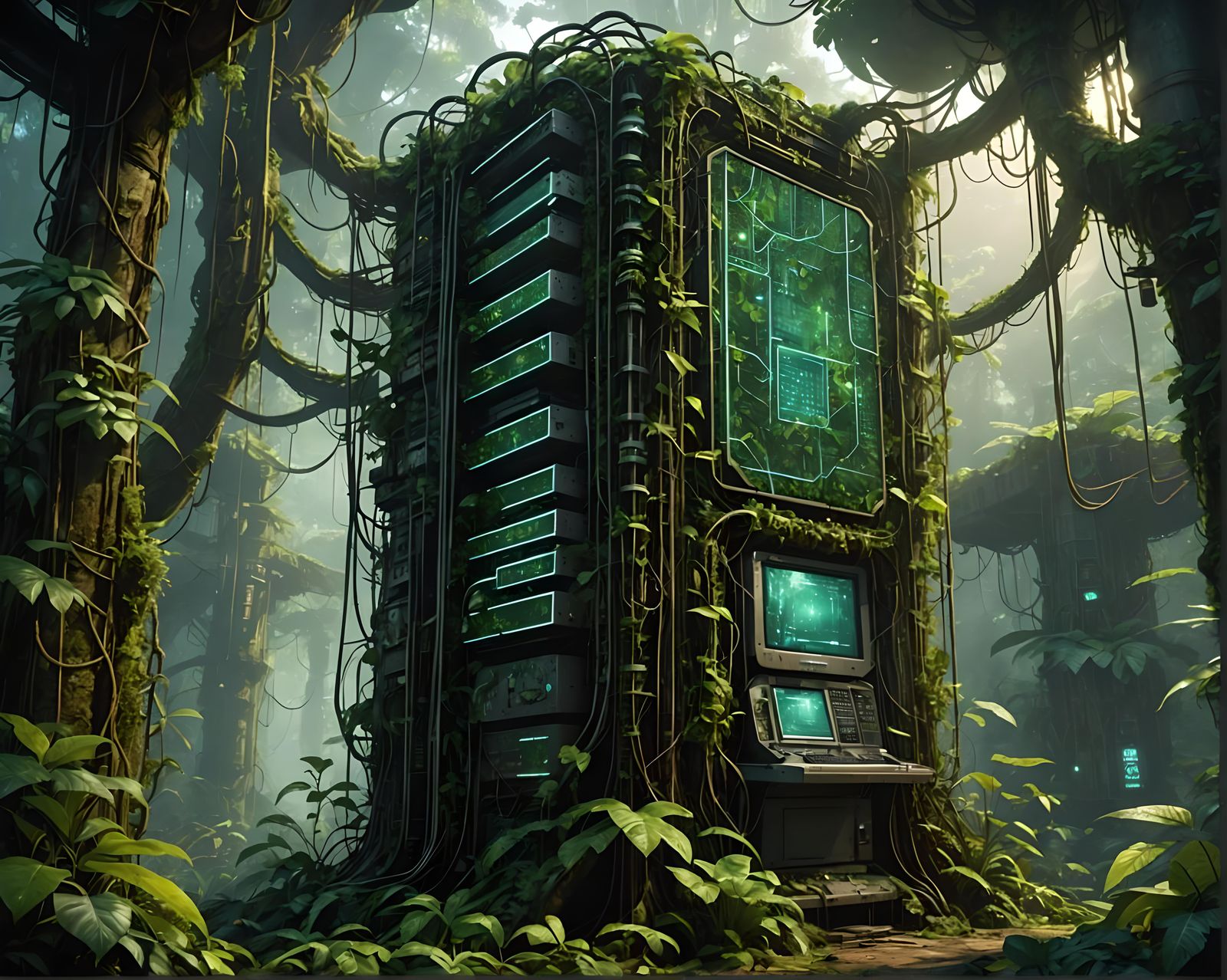 Huge Biopunk computer in the rainforest. - AI Generated Artwork ...
