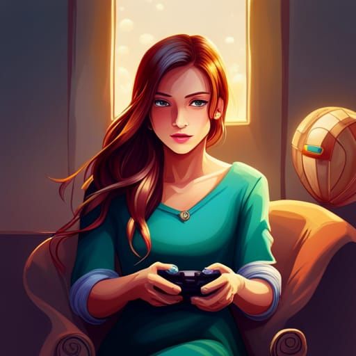 Girl playing video games - AI Generated Artwork - NightCafe Creator