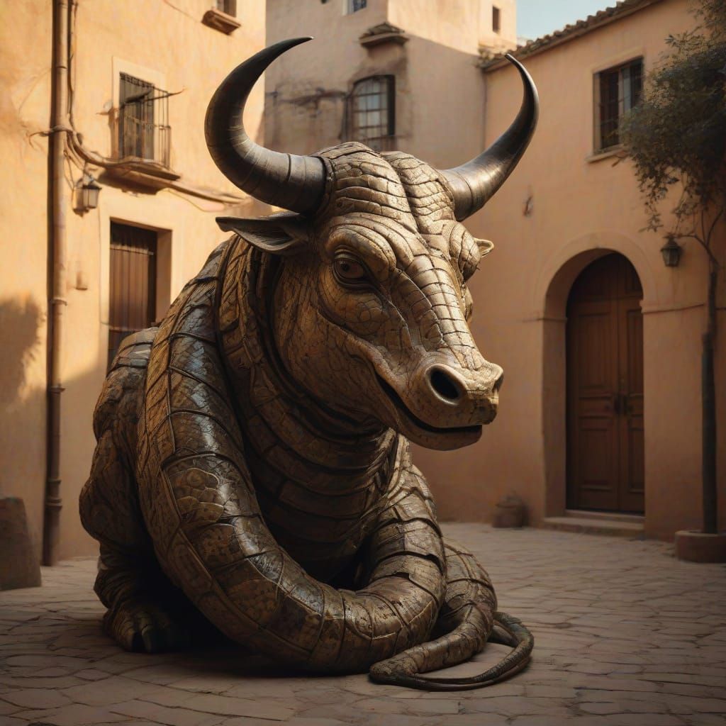 Surrealist Masterpiece: Serpent and Bull in Spanis... - AI Art