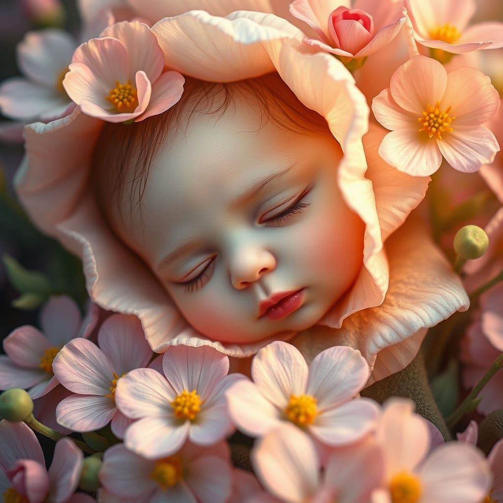 Flower Baby - Ethereal Spring Florals with Sleeping Baby Fac...