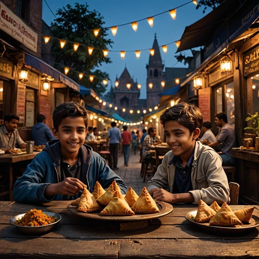 Eating... Samosas in Delhi - AI Generated Artwork - NightCafe Creator