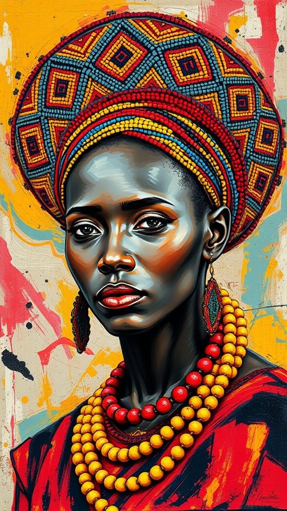 Vibrant Zulu Woman in Traditional Attire with Geom... - AI Art