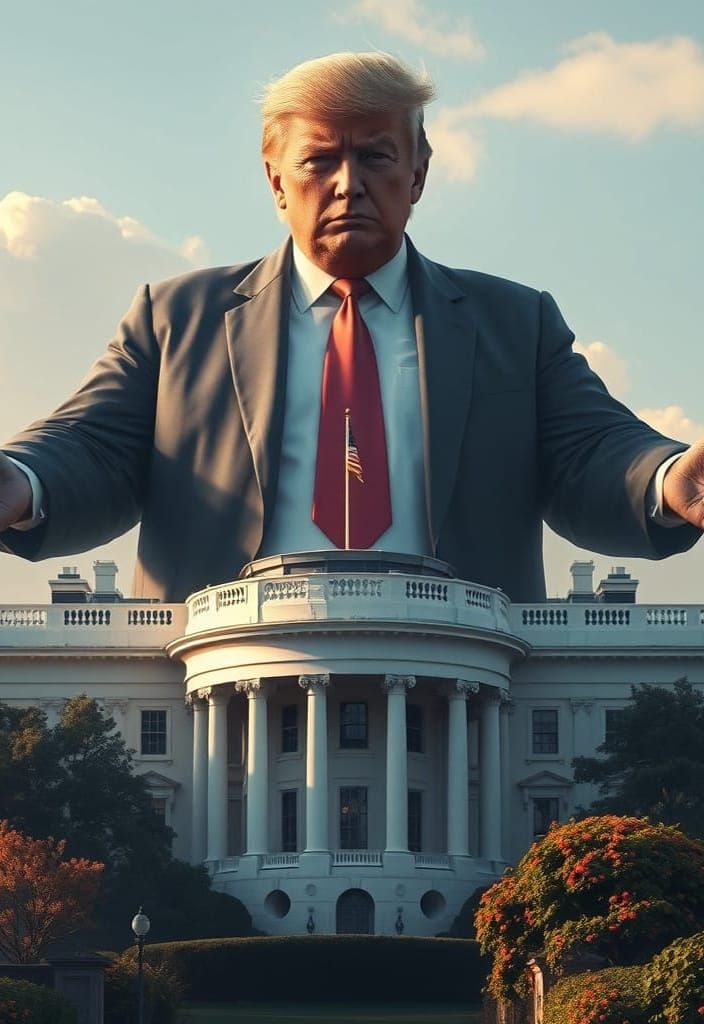 Giant Trump Towers Over the White House in Fantast... - AI Art