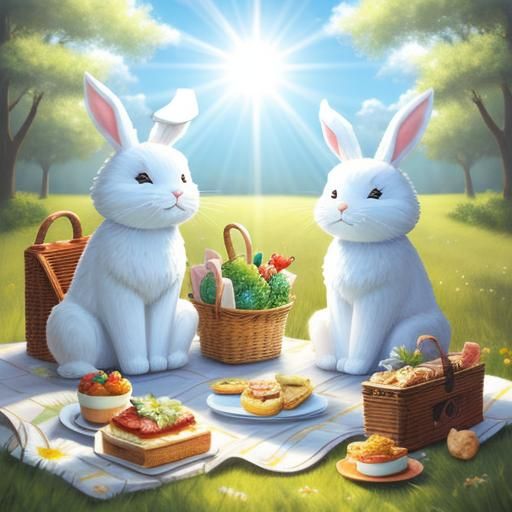bunnies having a picnic in the sun - AI Generated Artwork - NightCafe ...