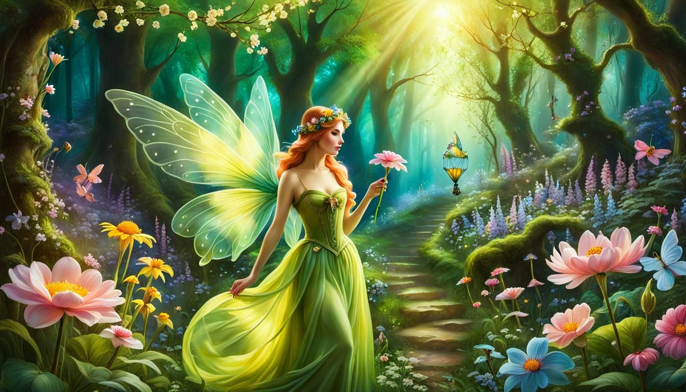 Peaceful magical fairy springtime scene