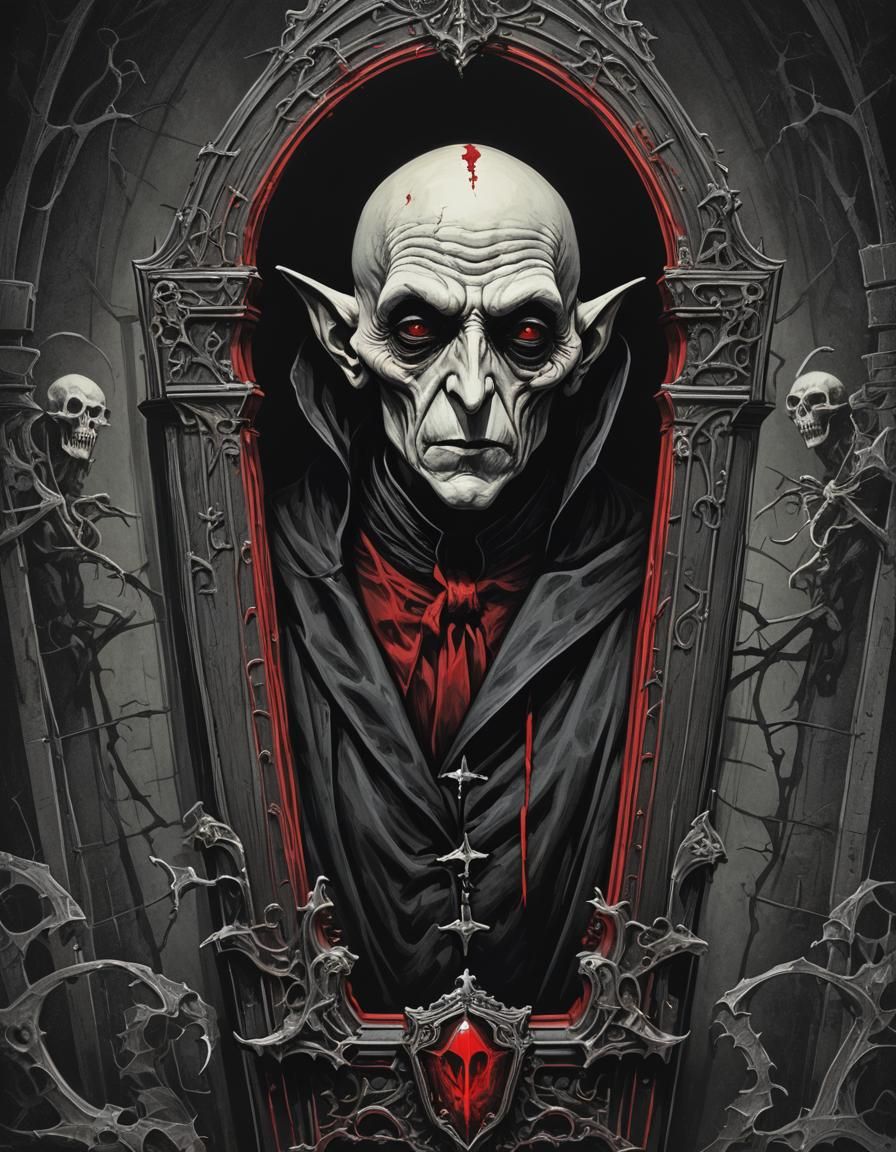 gothic coffin old horror dark nosferatu bat black and red macabre ...
