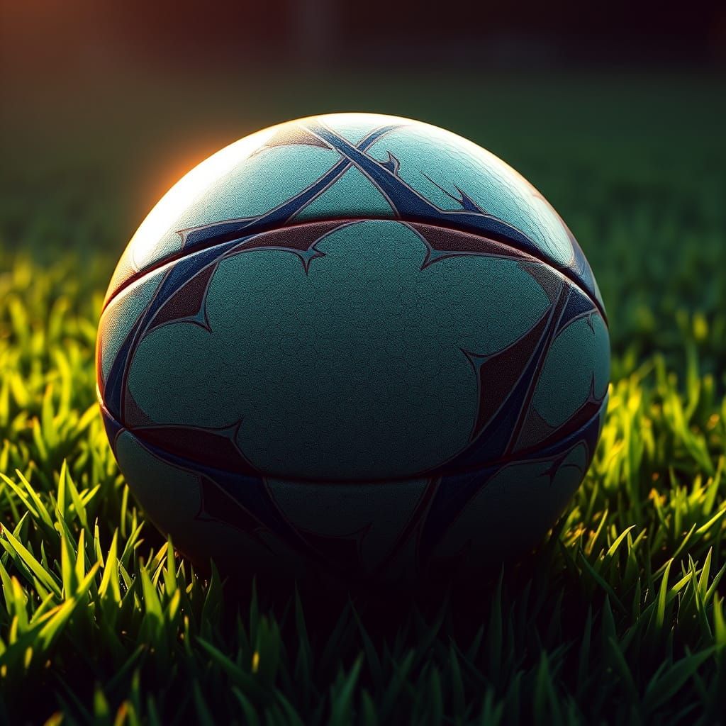 ball - Vibrant Rugby Ball in Emerald Green Sports Field
