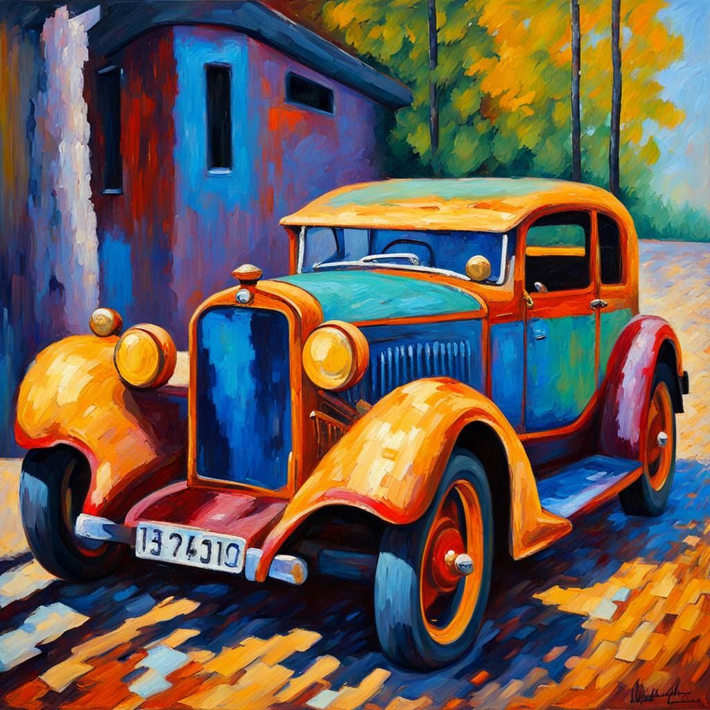 Oldtimer-car, neo-impressionism - AI Generated Artwork - NightCafe Creator