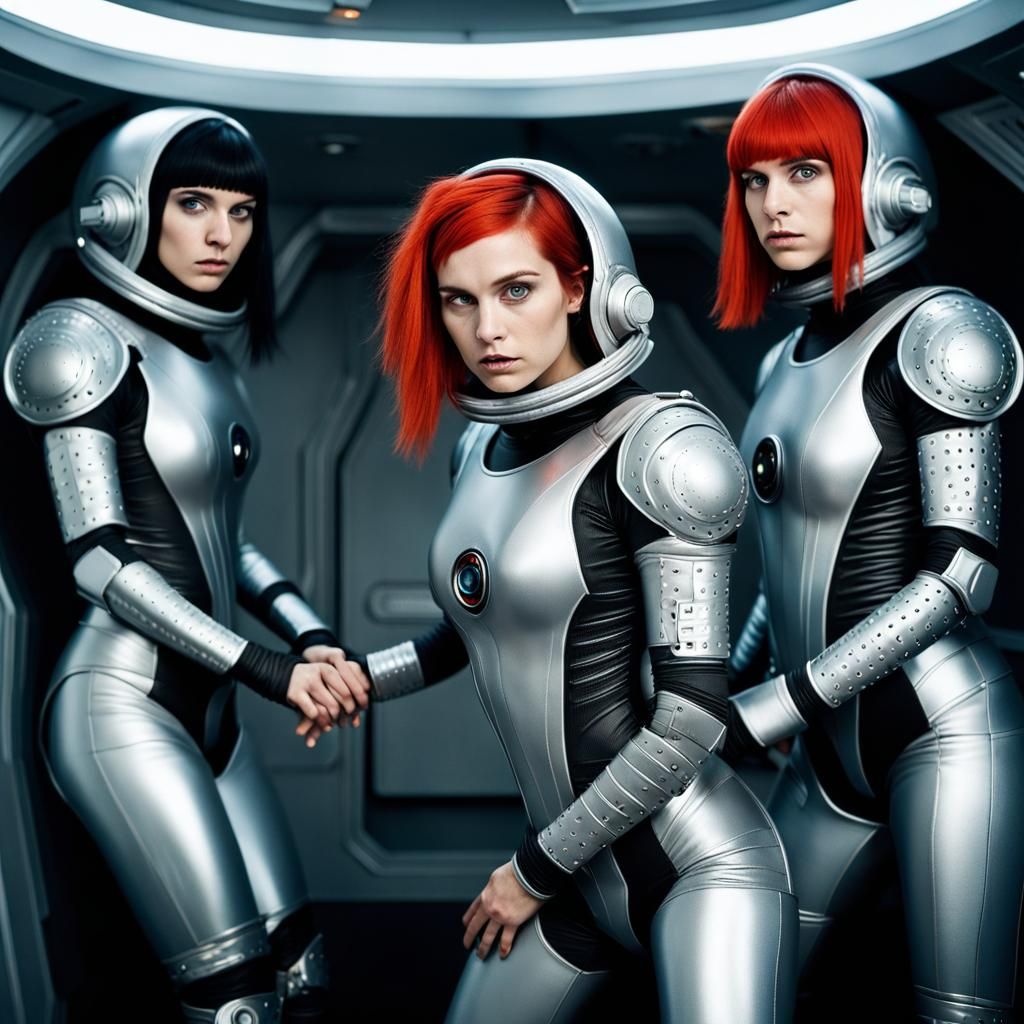 beautiful emo style girls with piercings fighting in tight cybersuits ...