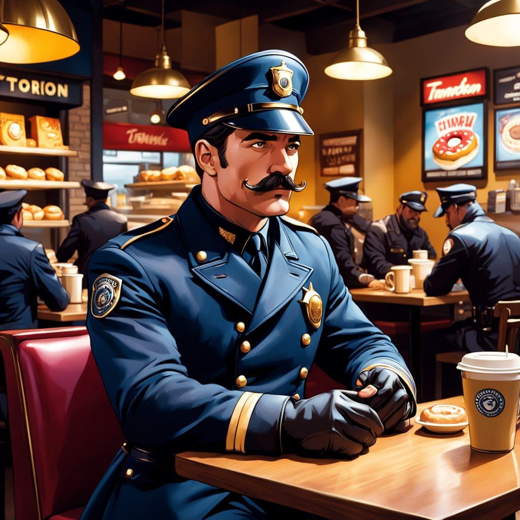 Victorian Policeman Savoring Donut in Tim Horton's... - AI Art