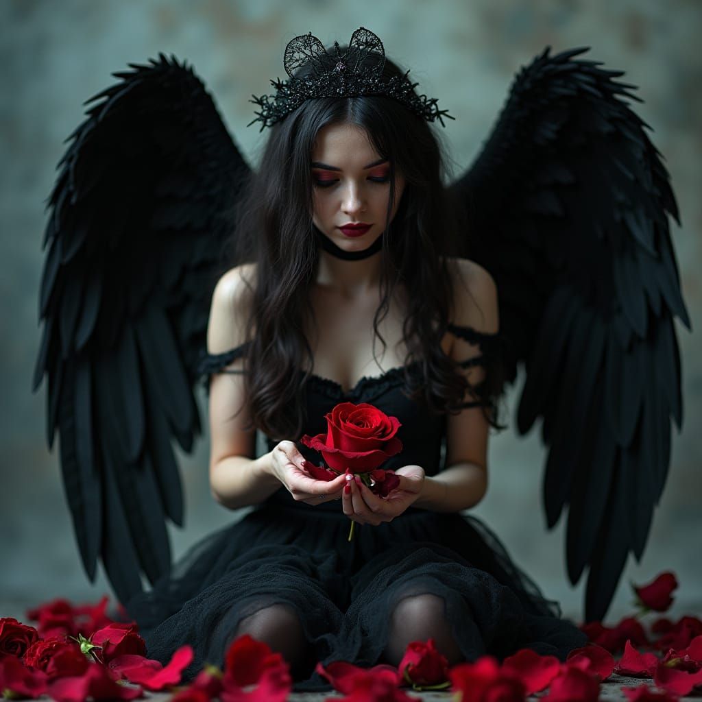 Ethereal Goth Goddess in a Shattered Paradise - AI Art