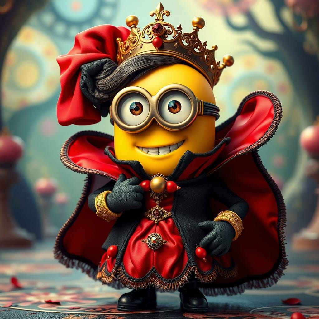 A minion, Dressed up as The Queen of Hearts ️ ,from Alice in Wonderland.