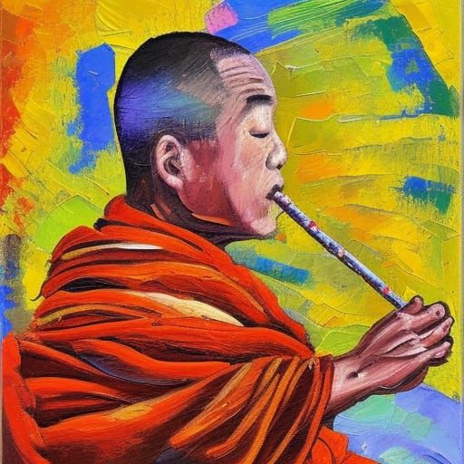 Monk playing his flute - AI Generated Artwork - NightCafe Creator