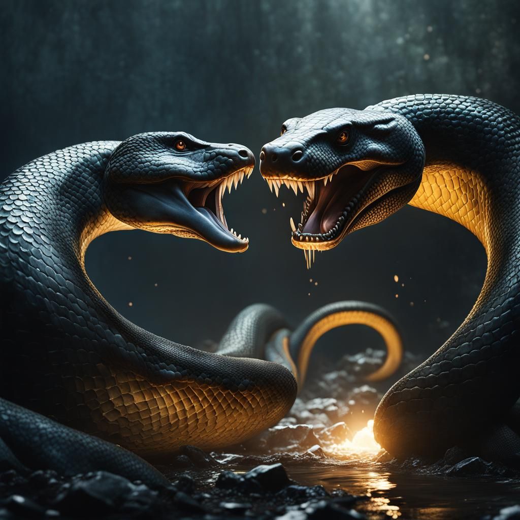 Award-winning masterpiece meticulously detailed Enraged anaconda, dark ...