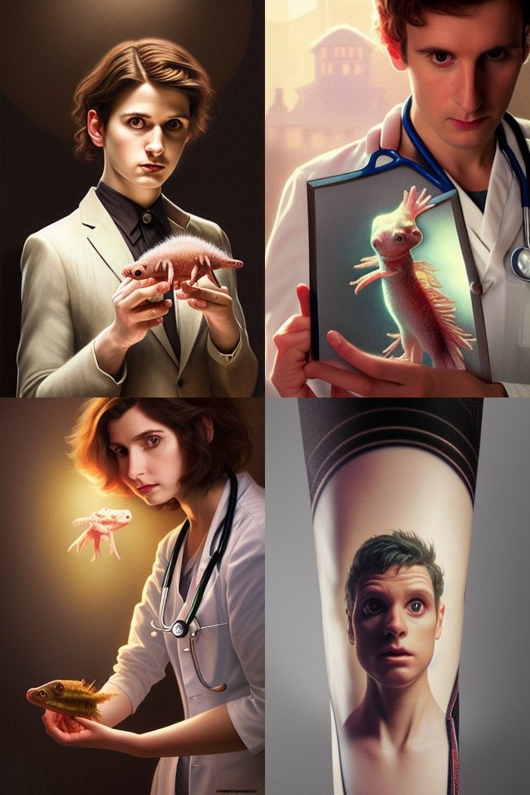 Ultra realistic photo, young Doctor Who, with a pet axolotl, intricate ...