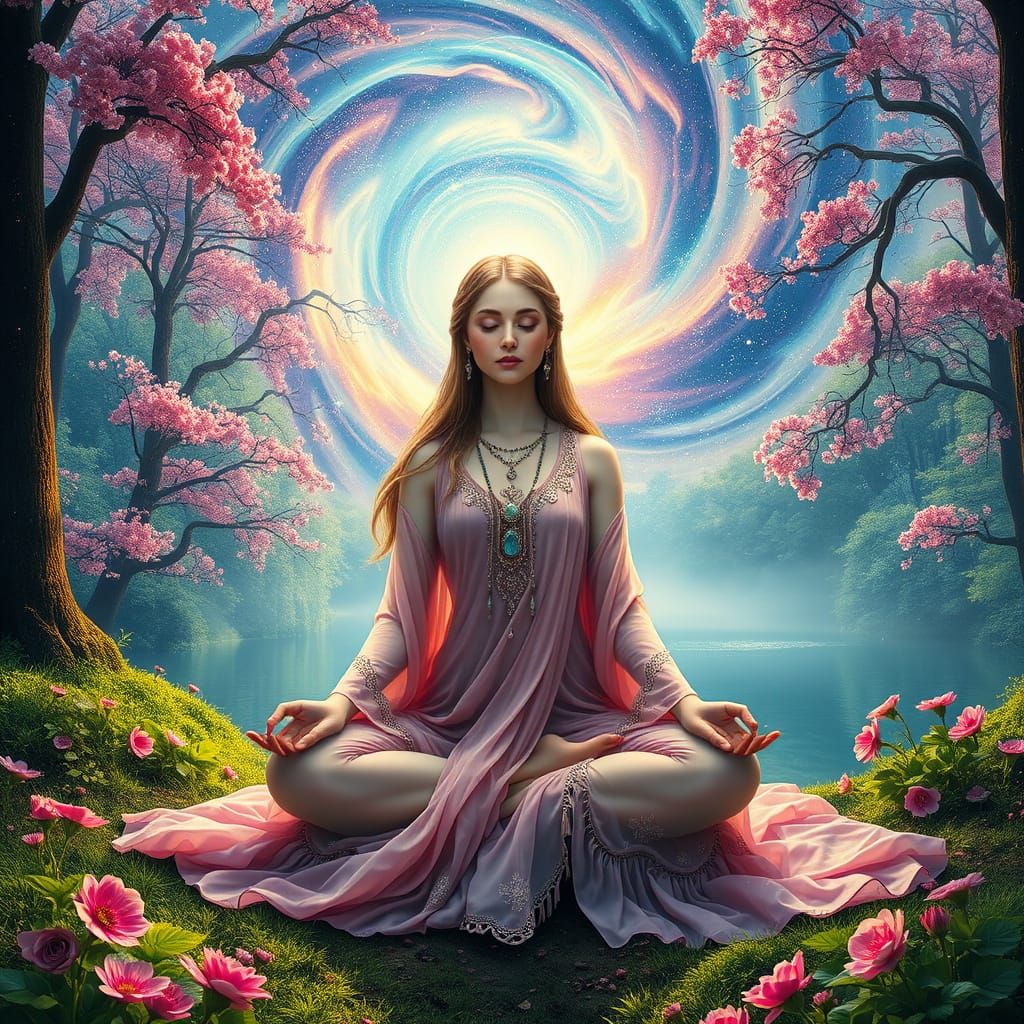 Spring Godess - Serene Goddess in Luminous Spring Forest