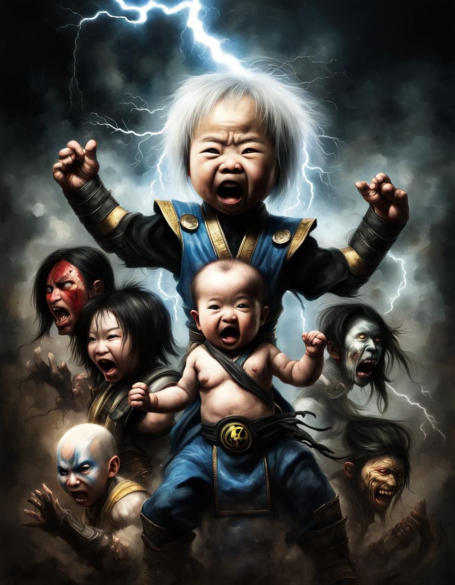 "Mortal Kombat- Excited Baby Raiden God holding lightning": photograph ...