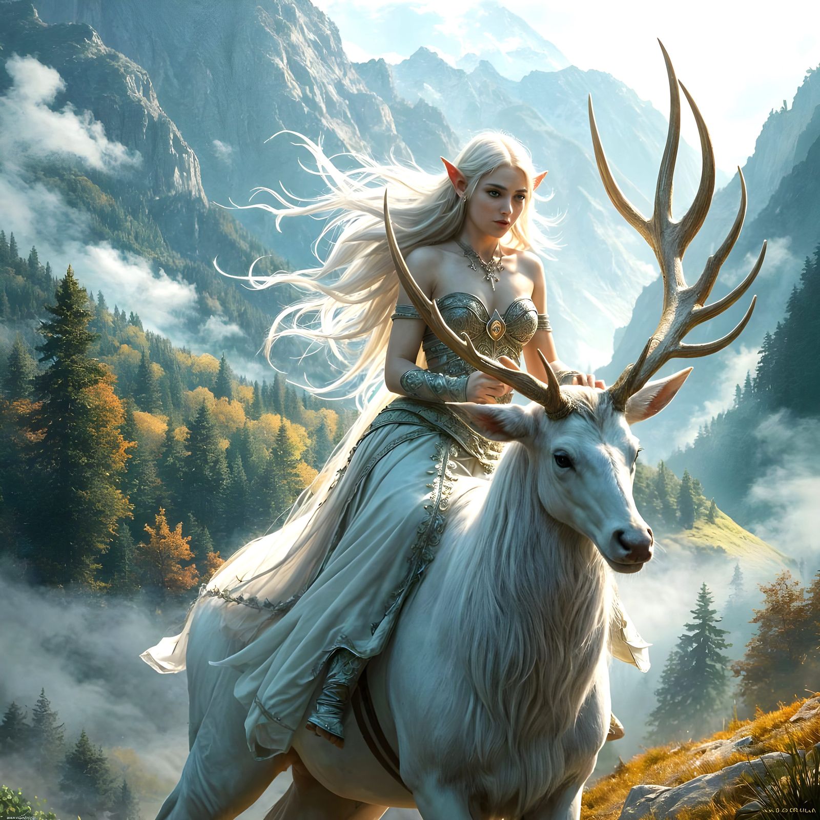 Lady Elf and her Battle Mount - Ethereal Elf Maiden Rides Ma...