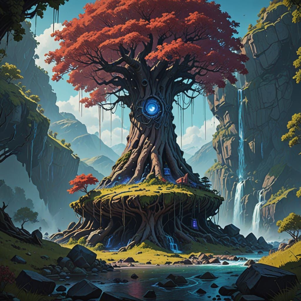Mythic Tree - Sorceress Amidst Ethereal Majesty