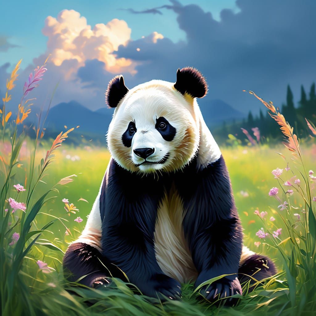 panda - Peaceful Panda in an Ethereal Meadow