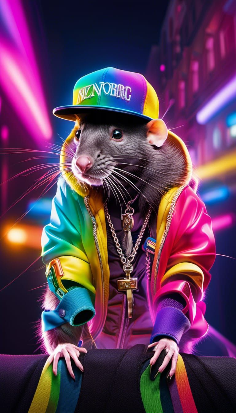 Professional Photography of a Rat as a gangster rapper with long hair ...