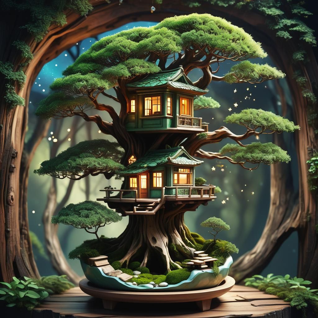 Bonsai treehouse - AI Generated Artwork - NightCafe Creator
