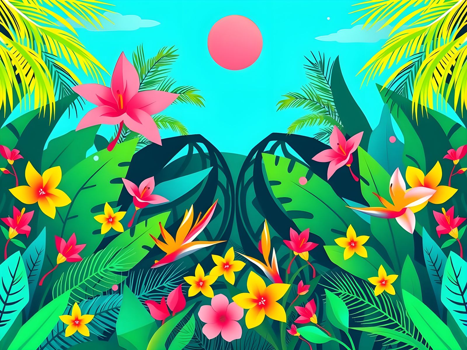tropical meadow Screen print, pop art, splash screen art, triadic ...