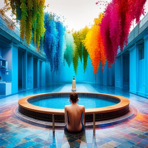 Multiversal cubical swimming pool, smudge, splash, stain, alcohol paint ...