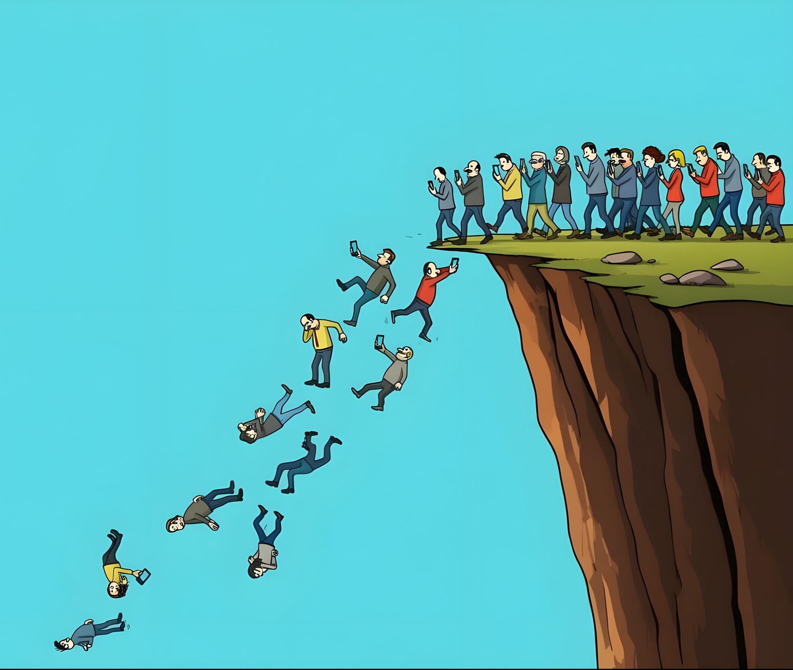 lemmings - People Walking Off a Cliff in a Line, Obliviou...