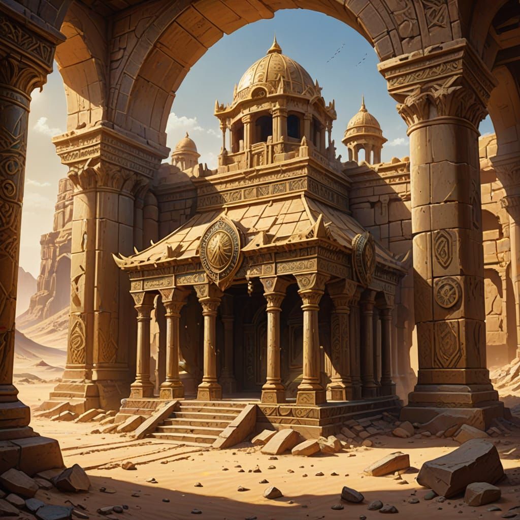 Epic Fantasy Dragonne in Ancient Desert Ruin - AI Art