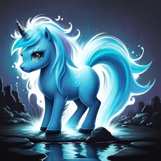 adorable cute chibi baby furry pony with a bioluminescent Waterfall in ...