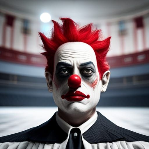 sad clown at a solemn circus, mixed media Kodak Ektar 3DEXCITE IMAX ...