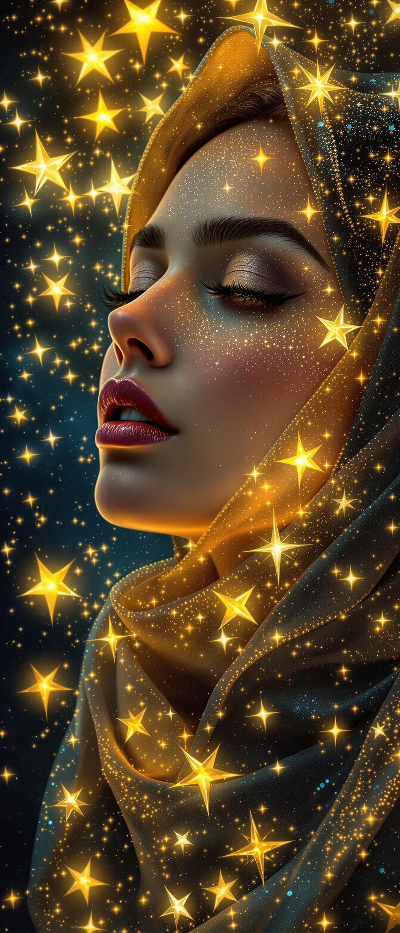 Ethereal Woman in Starry Azure Ambiance - AI Art