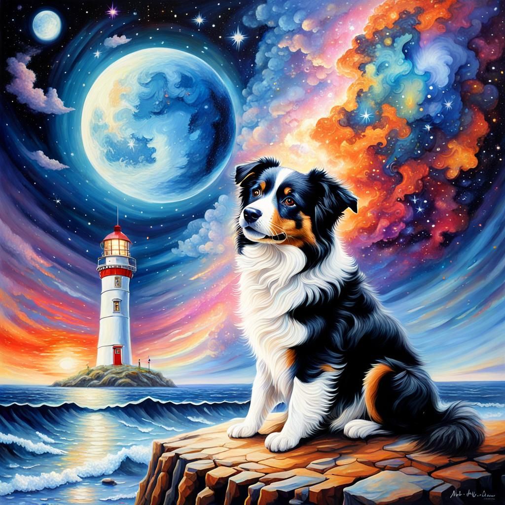 Cosmic Lighthouse (tri colour collie) - AI Generated Artwork ...