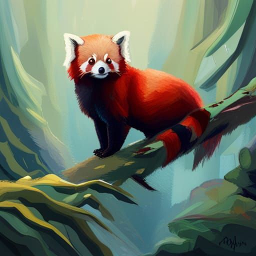 Red panda on a baby yeti - AI Generated Artwork - NightCafe Creator