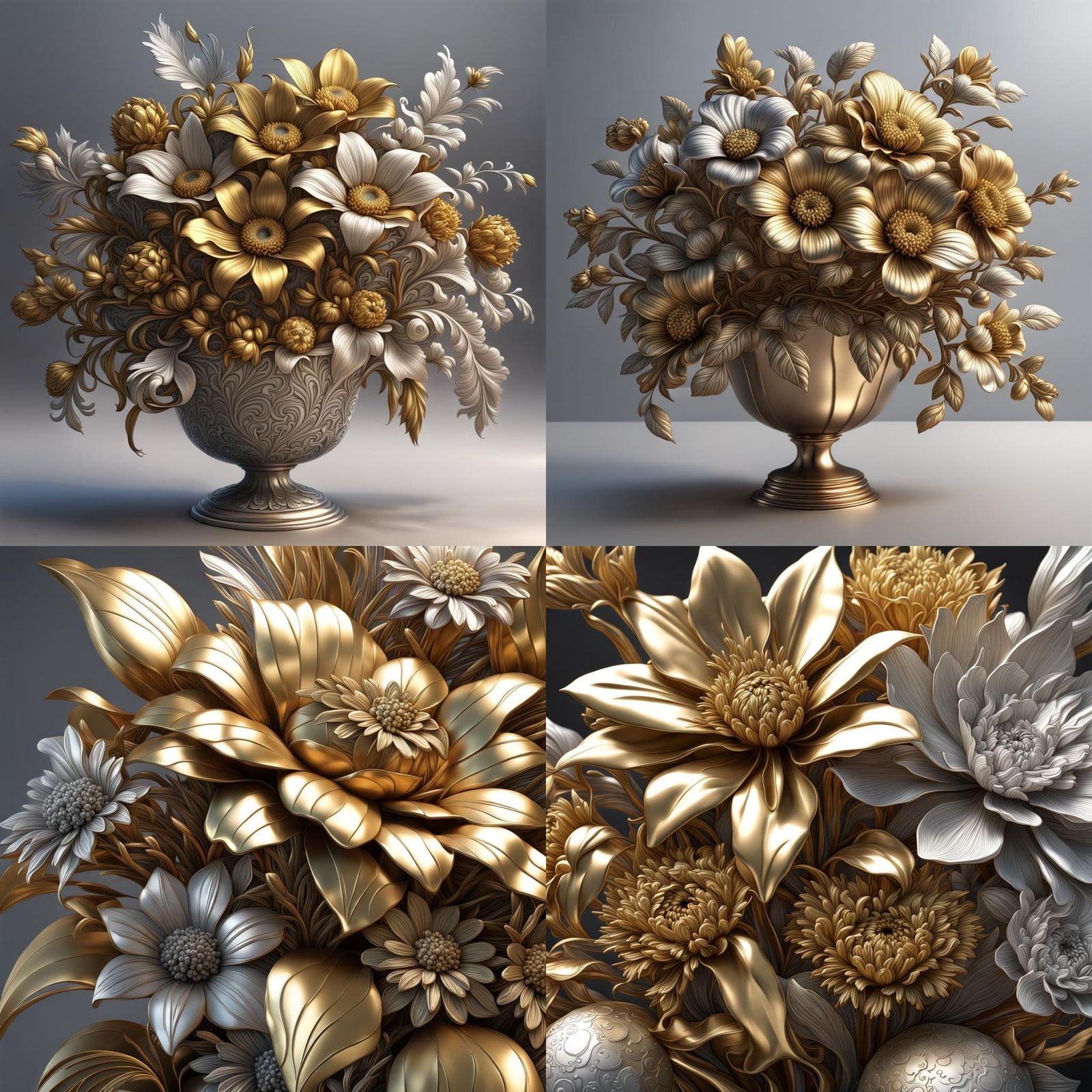Brass bronze silver gold and platinum flower bouquet 8k resolution ...