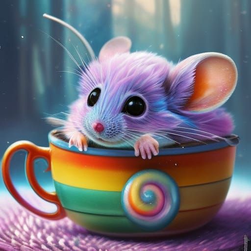 Scared little mouse hiding in a teacup - AI Generated Artwork ...