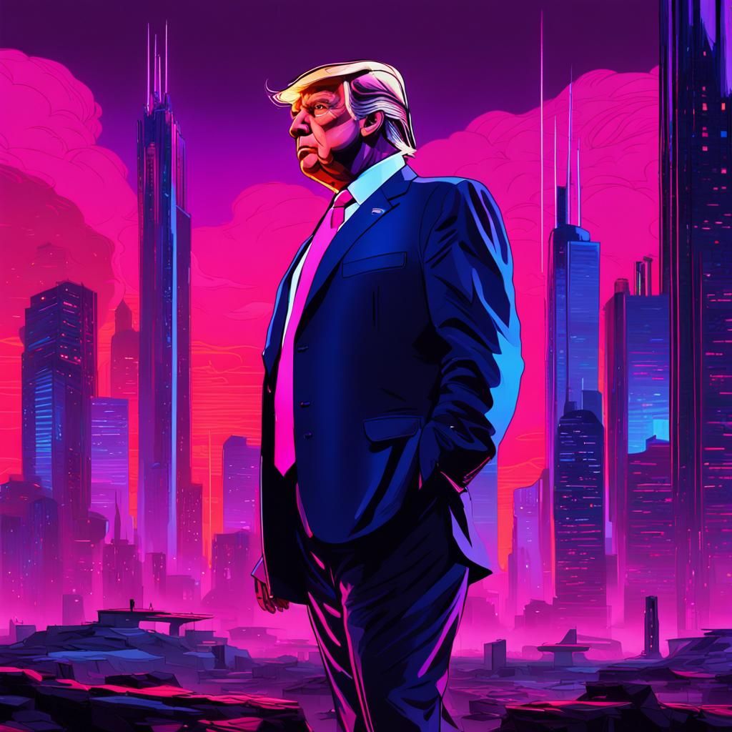 Synthwave Donald Trump - Sleek Donald Trump Dominates Dysto...
