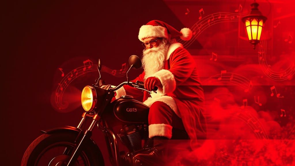 Surreal Santa Rides Steam-Powered Motorcycle, Goth... - AI Art
