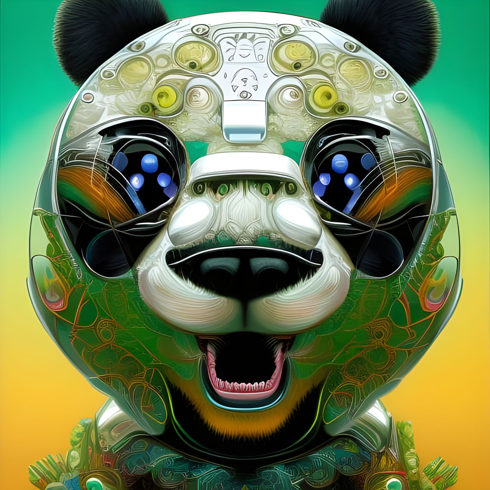 Cyber psychedelic panda bear portrait - AI Generated Artwork ...