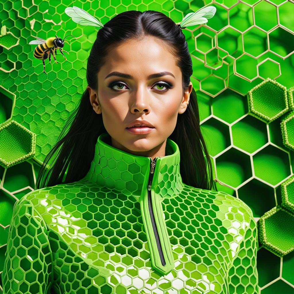 Lime green queenbee. Hexagons form hexagons. - AI Generated Artwork - NightCafe Creator