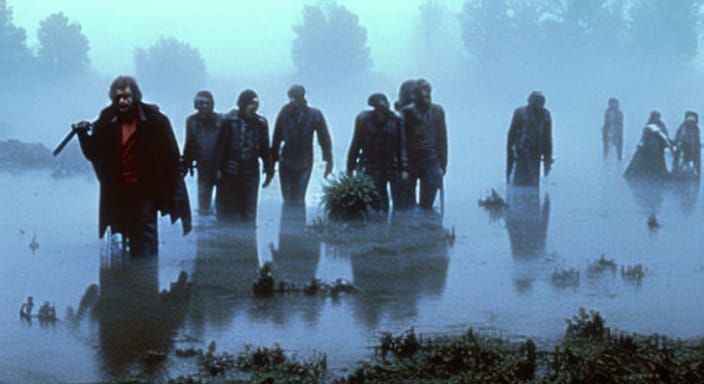 zombies walking in swamp, foggy - AI Generated Artwork - NightCafe Creator