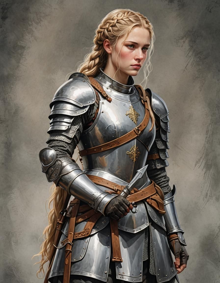 Female knight with braided blond hair - AI Generated Artwork ...