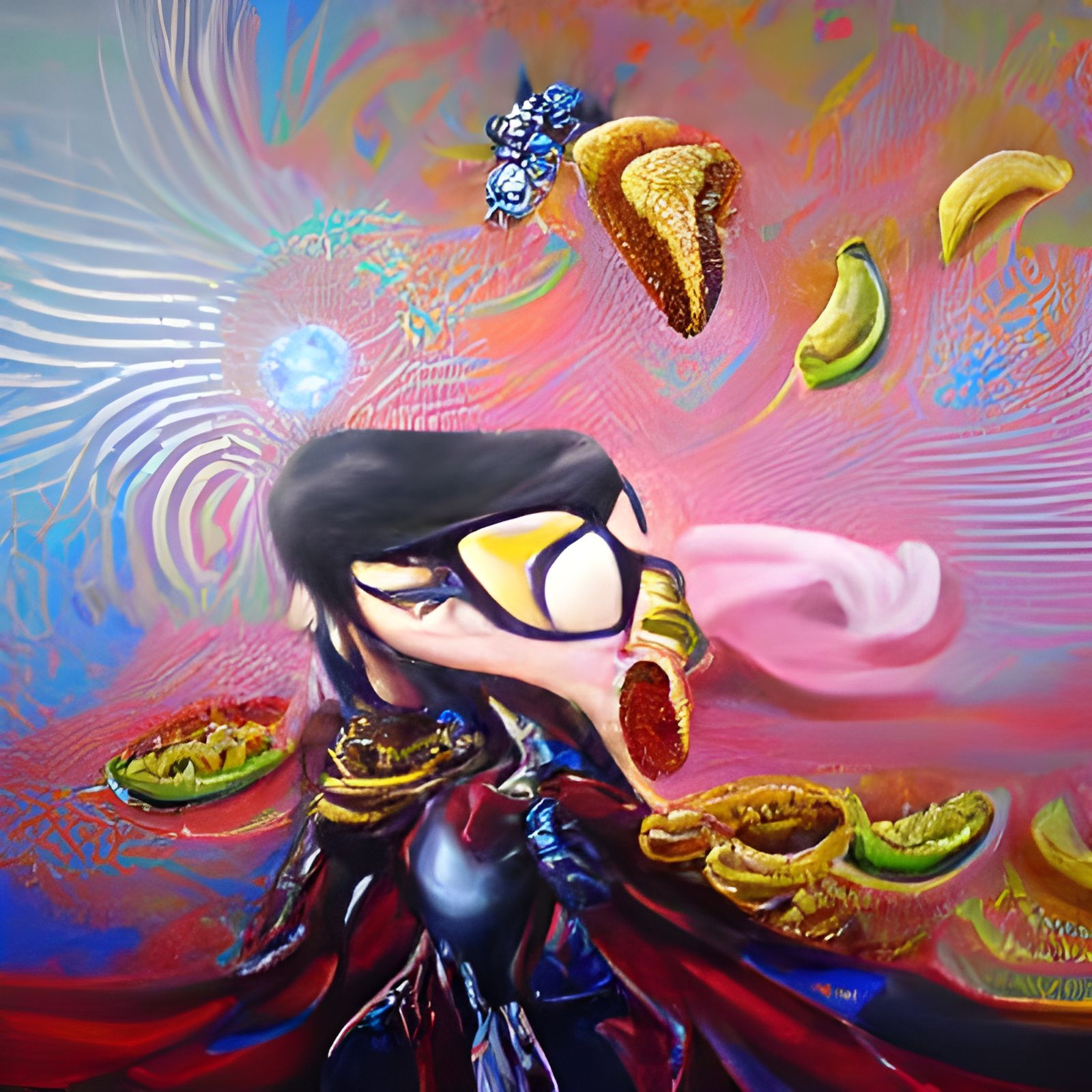 Bayonetta eats a taco psychedelic oil on canvas - AI Generated Artwork ...