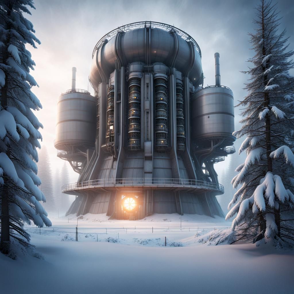 Nuclear reactor emerging from the snow - AI Generated Artwork ...
