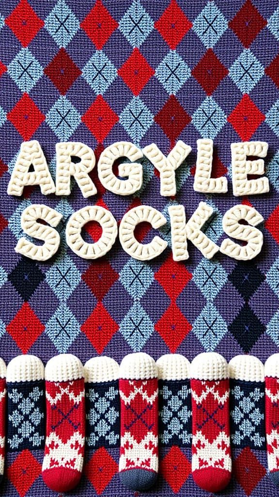 Crocheted Letters on Colorful Argyle Socks - AI Art
