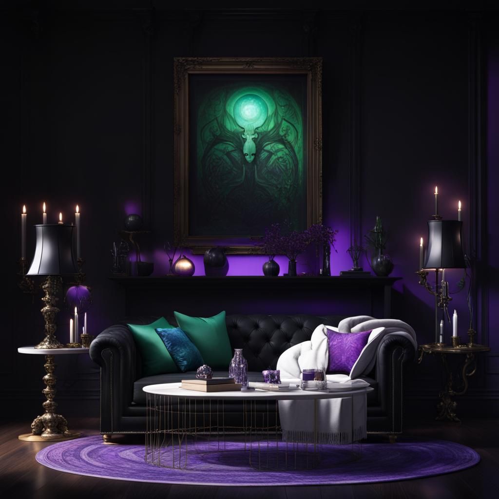 Cozy Gothic living room with a modern edge and purple walls Emerald ...