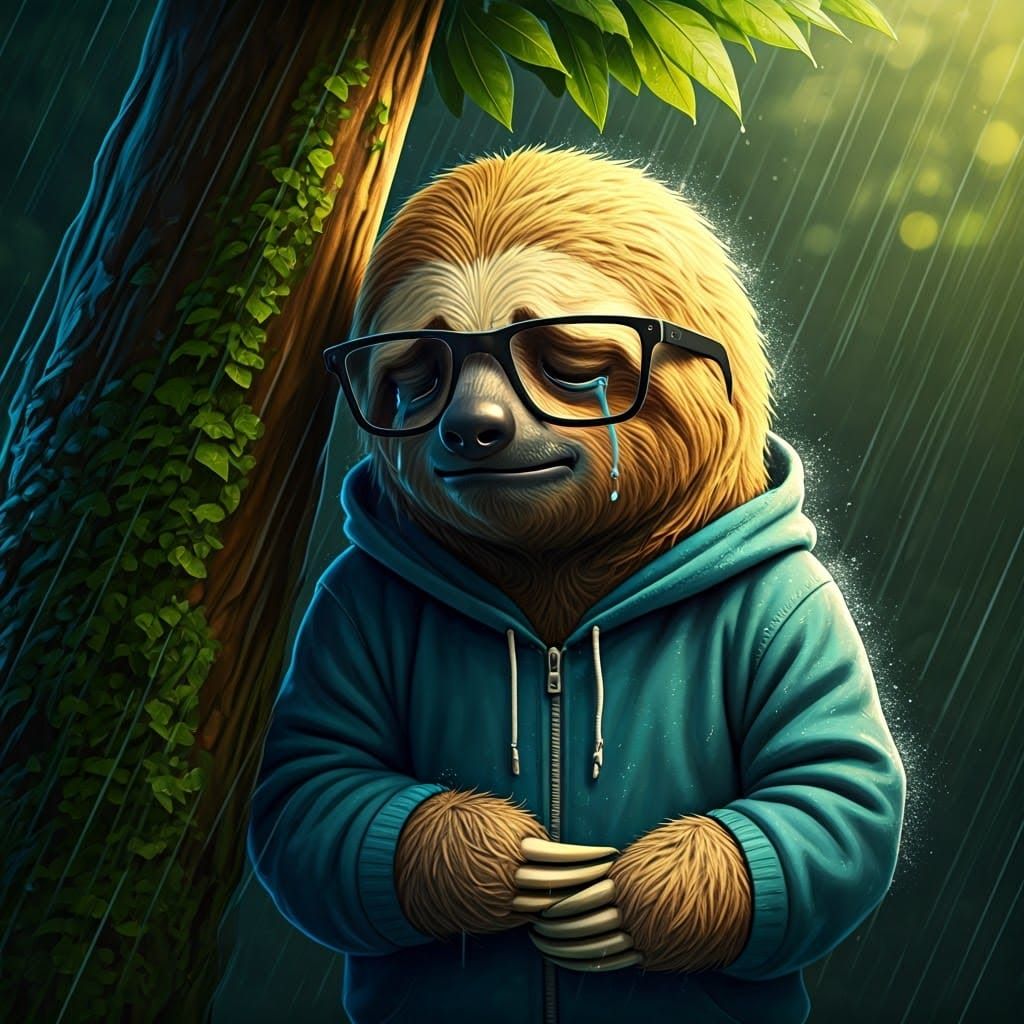 STILL HURTS - Golden Sloth Crying in the Rain, Loish Style