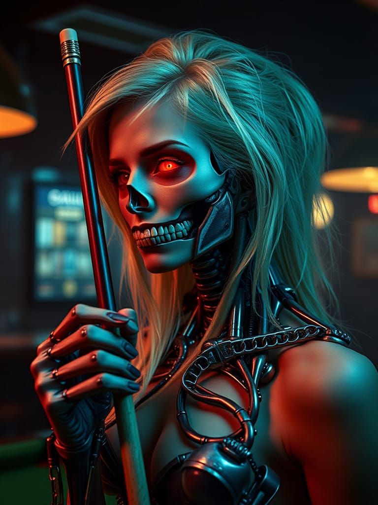 Cyborg Terminator in a Dank Bar - AI Art