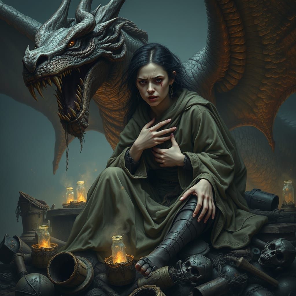 Ancient Dragon Goddess Suffers Cursed Fate in Dark... - AI Art